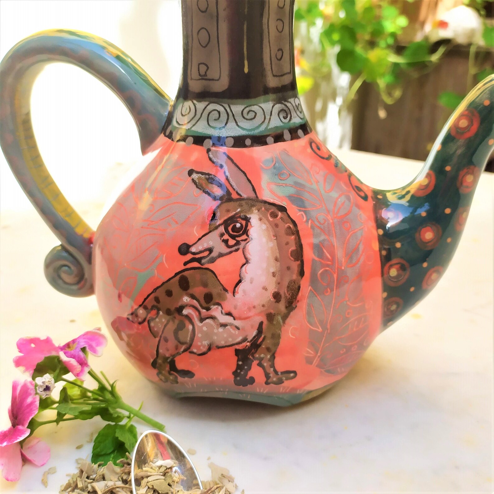Magical Teapot, Coral Pink, With Fabulous Creature and Beautiful ...