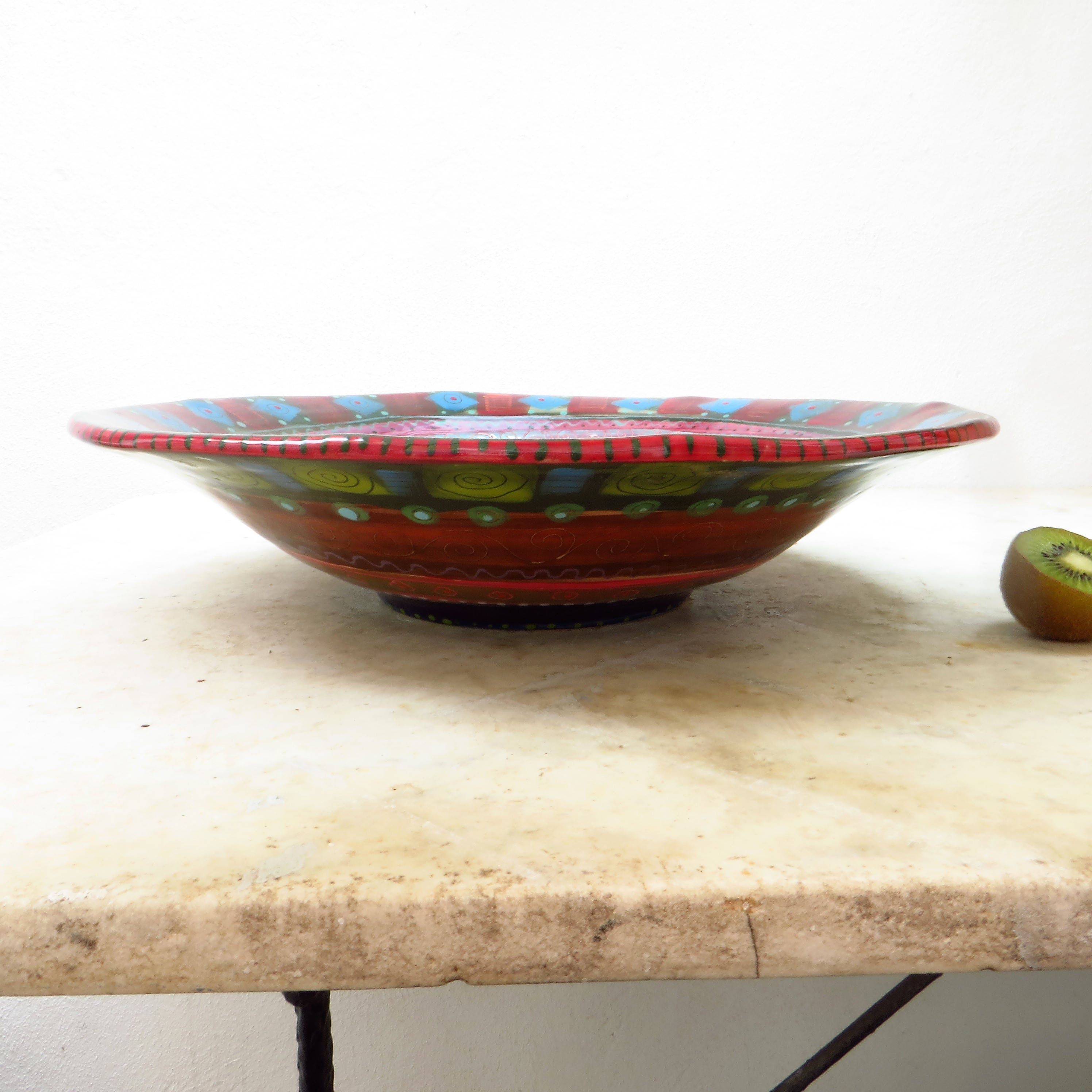 Hand Painted Bowl, Platter, Centrepiece Ceramic Fabulous Rich Colors ...