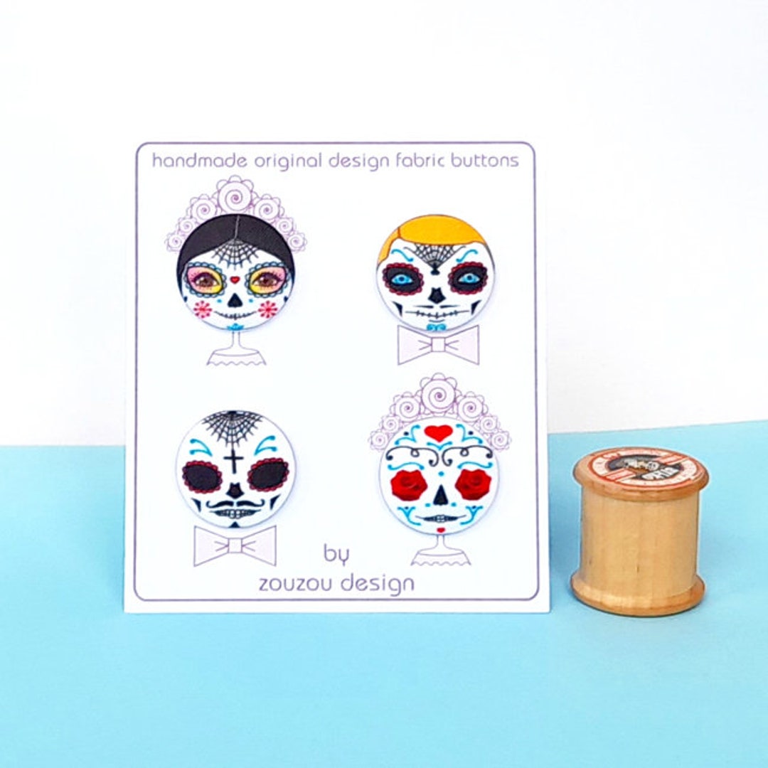 Day of the Dead Buttons, Sugar Skull Guy Buttons, Sewing Buttons, Face ...