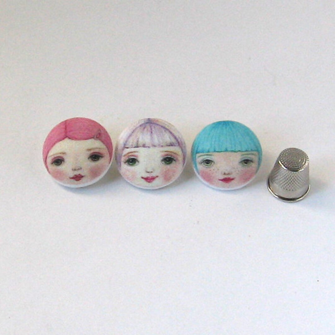 Unusual Buttons, Fabric Buttons With Faces, Doll Face Covered Buttons ...