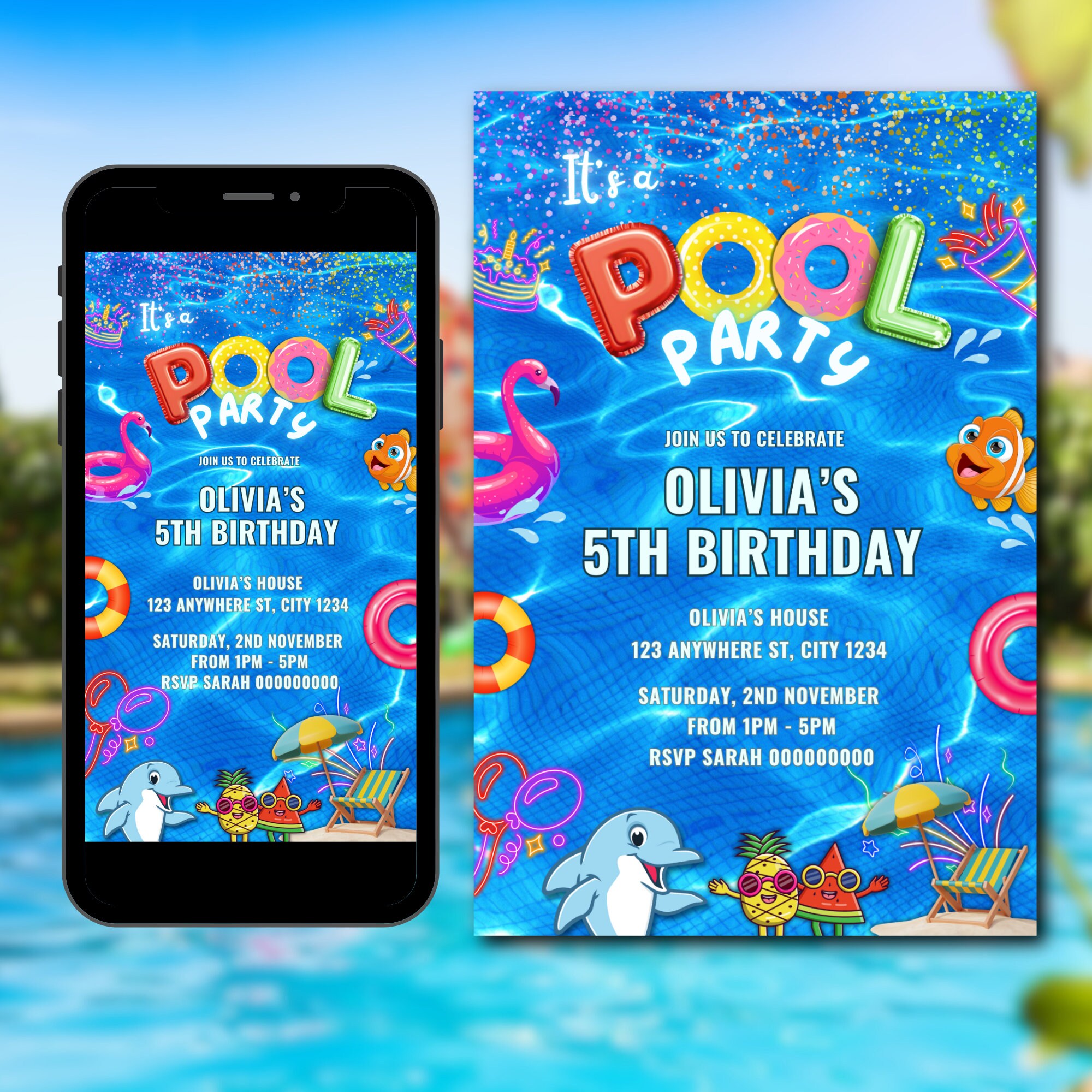 Pool Party Birthday Invitation. Canva Template, Printable, DIY ...