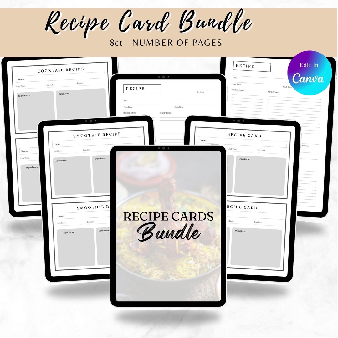 Printable & Reusable Recipe Card Bundle Digital Templates for Canva ...