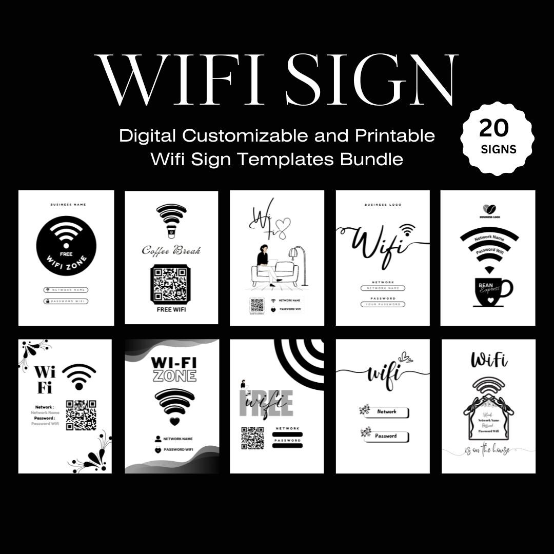 20 Wifi Signage Bundle Template, Stay Connected in Style, Wifi Sign ...