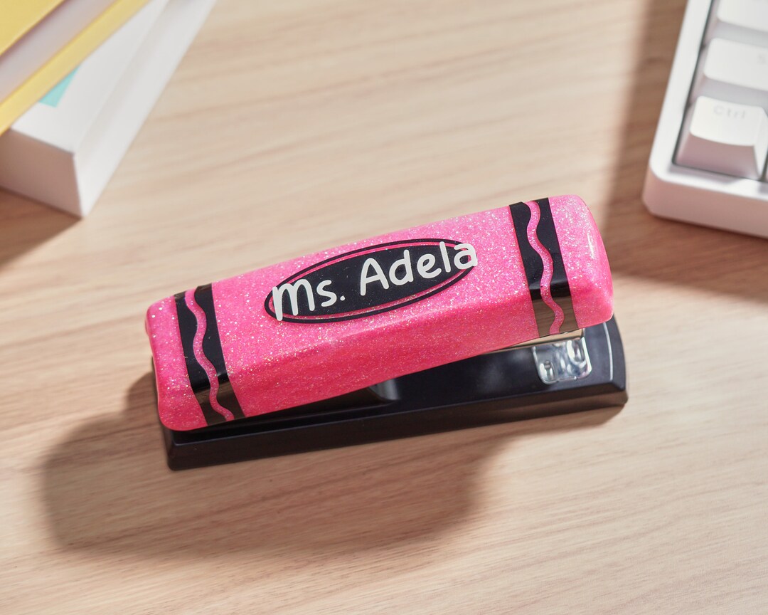 Personalized Glitter Crayon Stapler, Pink Custom Staplers, Epoxy Resin ...