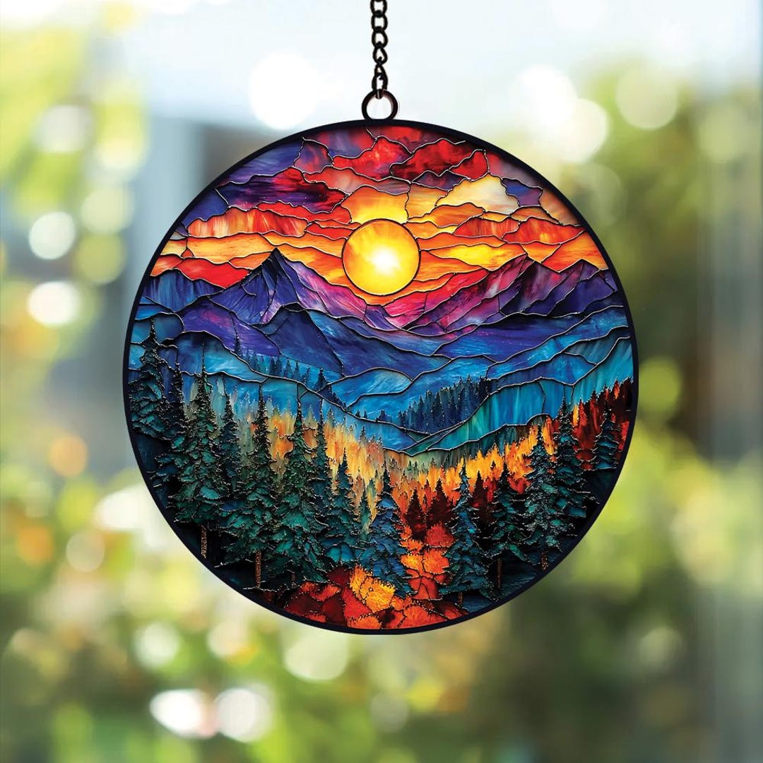 SALE 50% Mountain Range GLASS SUNCATCHER Nature Acrylic Window Hanging ...