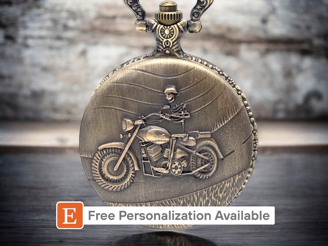 Motorcycle Pocket Watch NEW Gift Skull Skeleton Biker Bike - Etsy