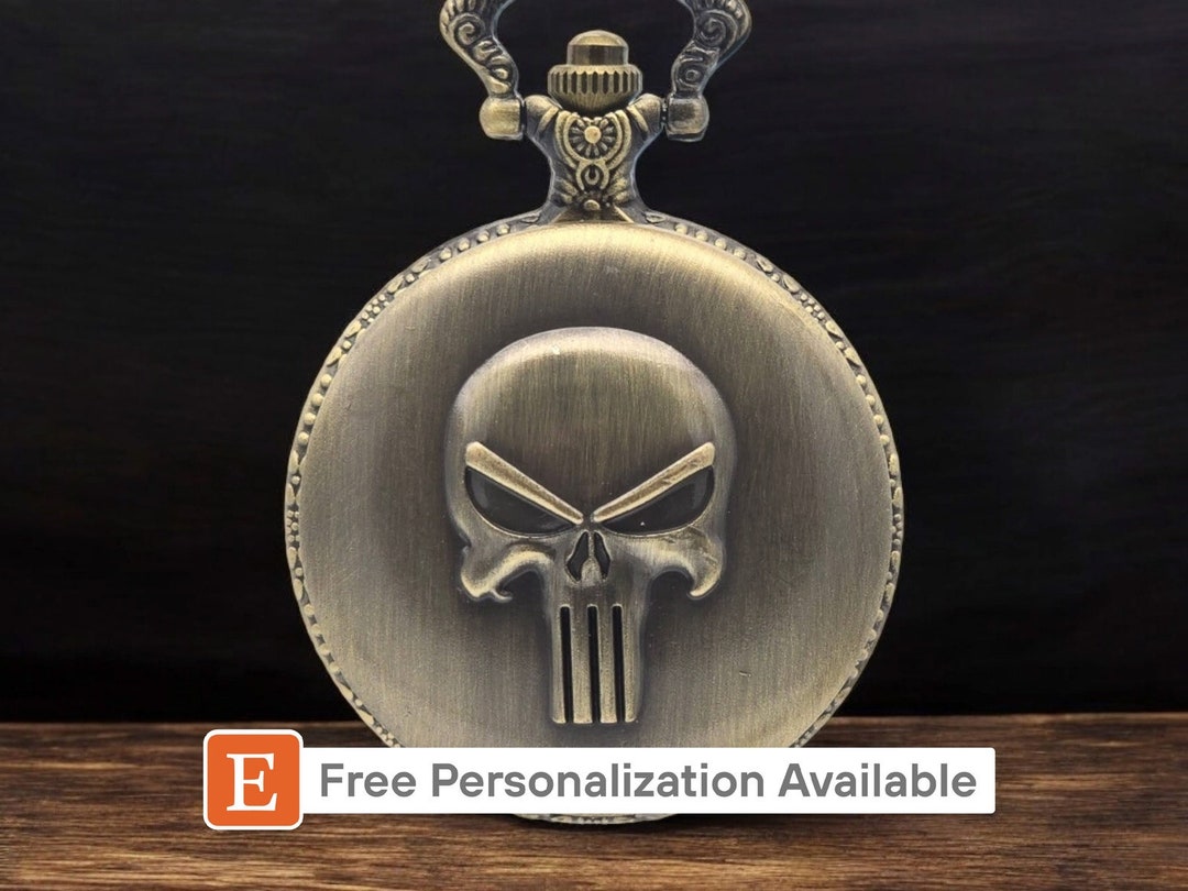 Skull Pocket Watch NEW Gift Skeleton Vintage Look Bronze Metal Biker ...