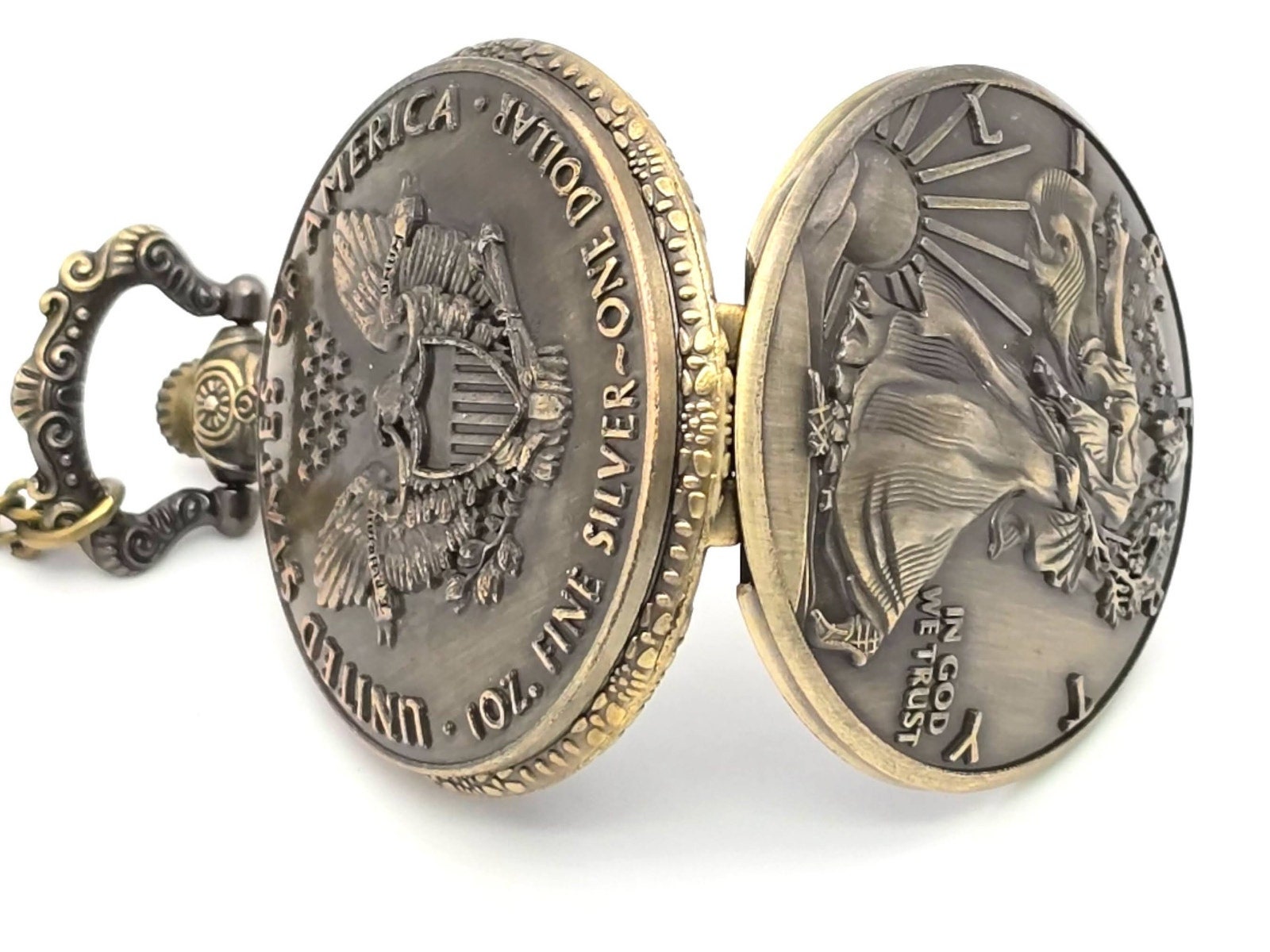 Walking Liberty Pocket Watch - Vintage Coin Style, Rare Collectible ...
