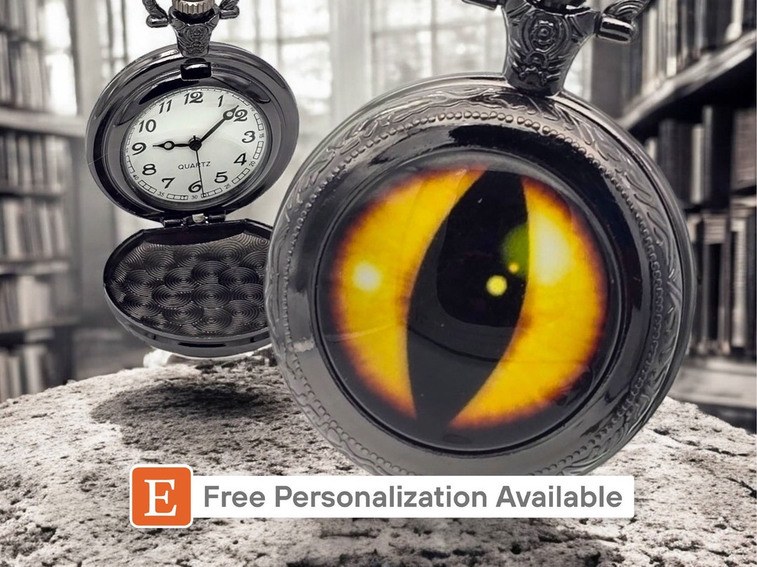 Cat Eye Dragon Pocket Watch – Mystical Beast Design, Black Finish ...