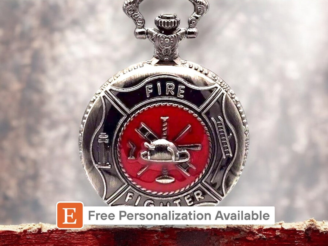 Firefighter Pocket Watch – Vintage-inspired Silver Fireman Gift, Red ...
