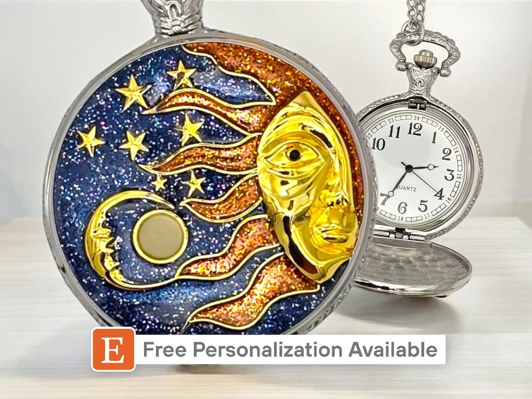 Mystic Sun & Stars Pocket Watch - Celestial Moon Cosmic Gift, Starry ...