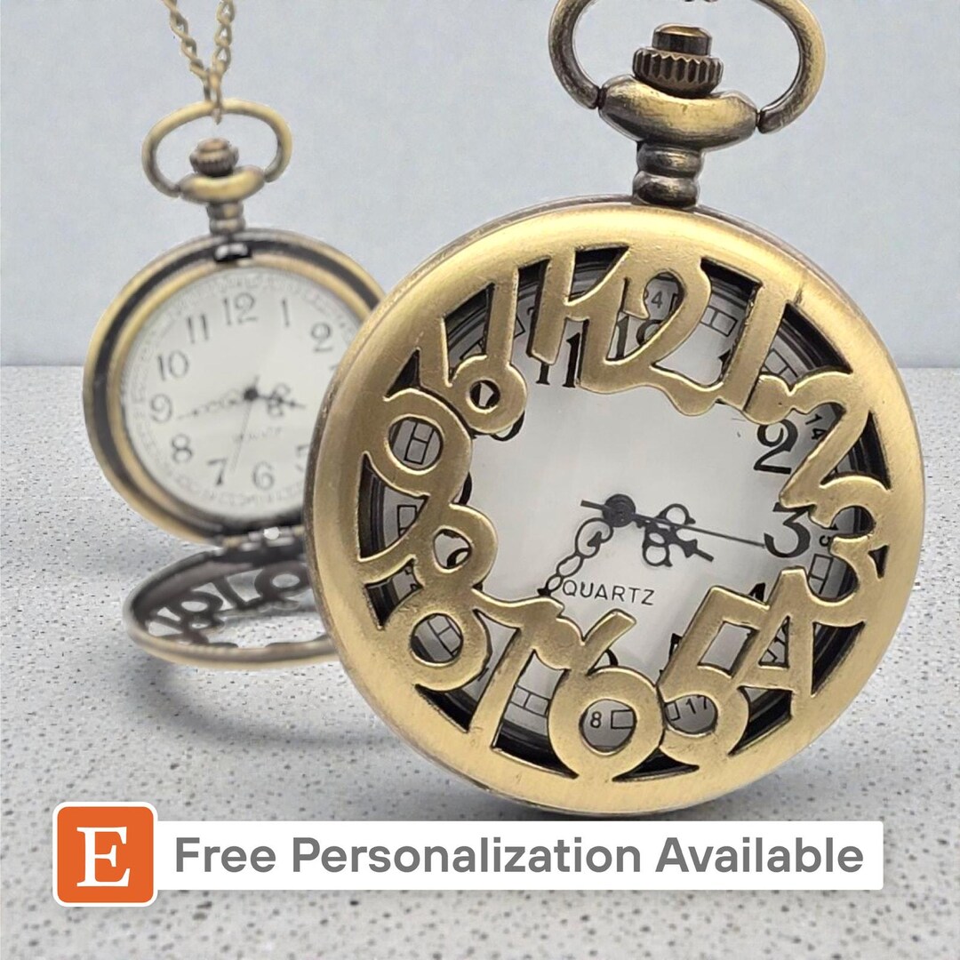 Whimsical Numbers Pocket Watch – Bronze Cutout Vintage Style Timepiece ...