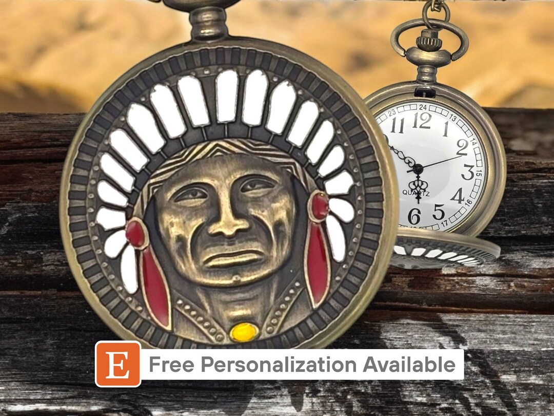 Native American Pocket Watch - Enamel Vintage Look Bronze Indian Chief ...