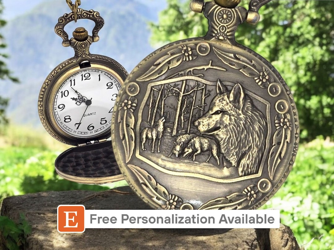 Wolf Pack Pocket Watch - Bronze Nature Wolves Gift for Outdoors ...