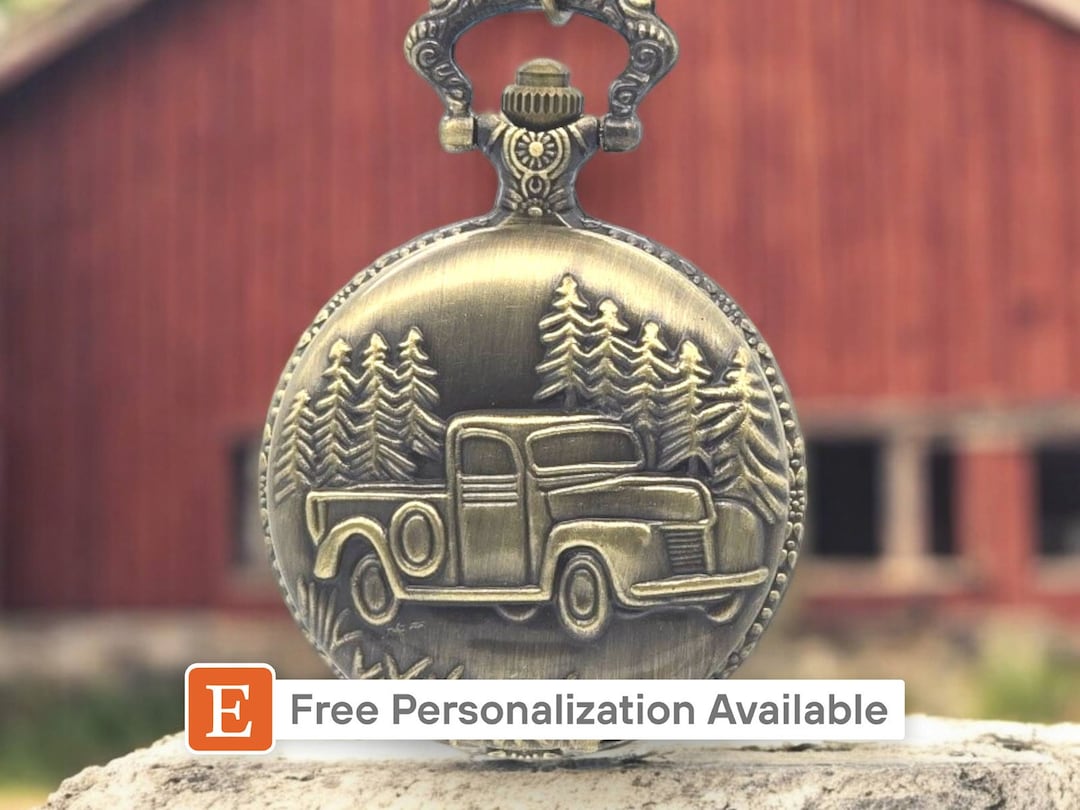 Vintage Look Pickup Truck Pocket Watch - Rustic Bronze Timepiece for ...