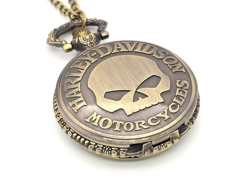 Motorcycle Pocket Watch - Gift for Bikers Vintage Look Skull Pendant ...