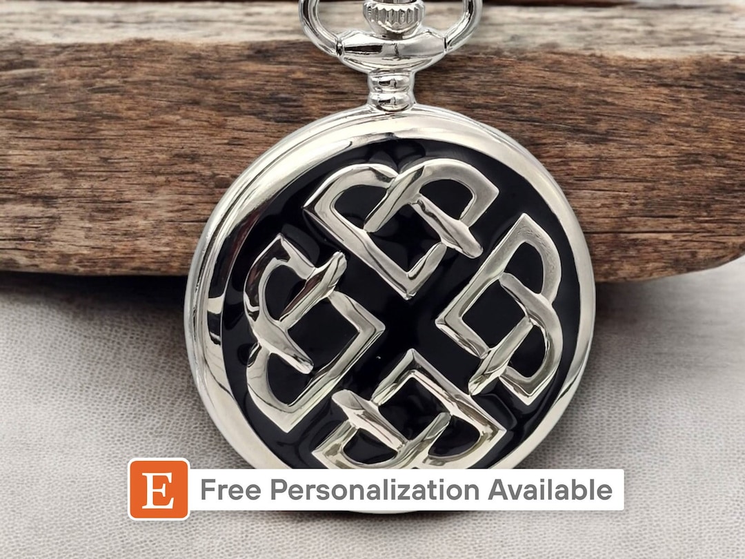 Celtic Knot Pocket Watch - Elegant Black Enamel Face With Silver Design ...
