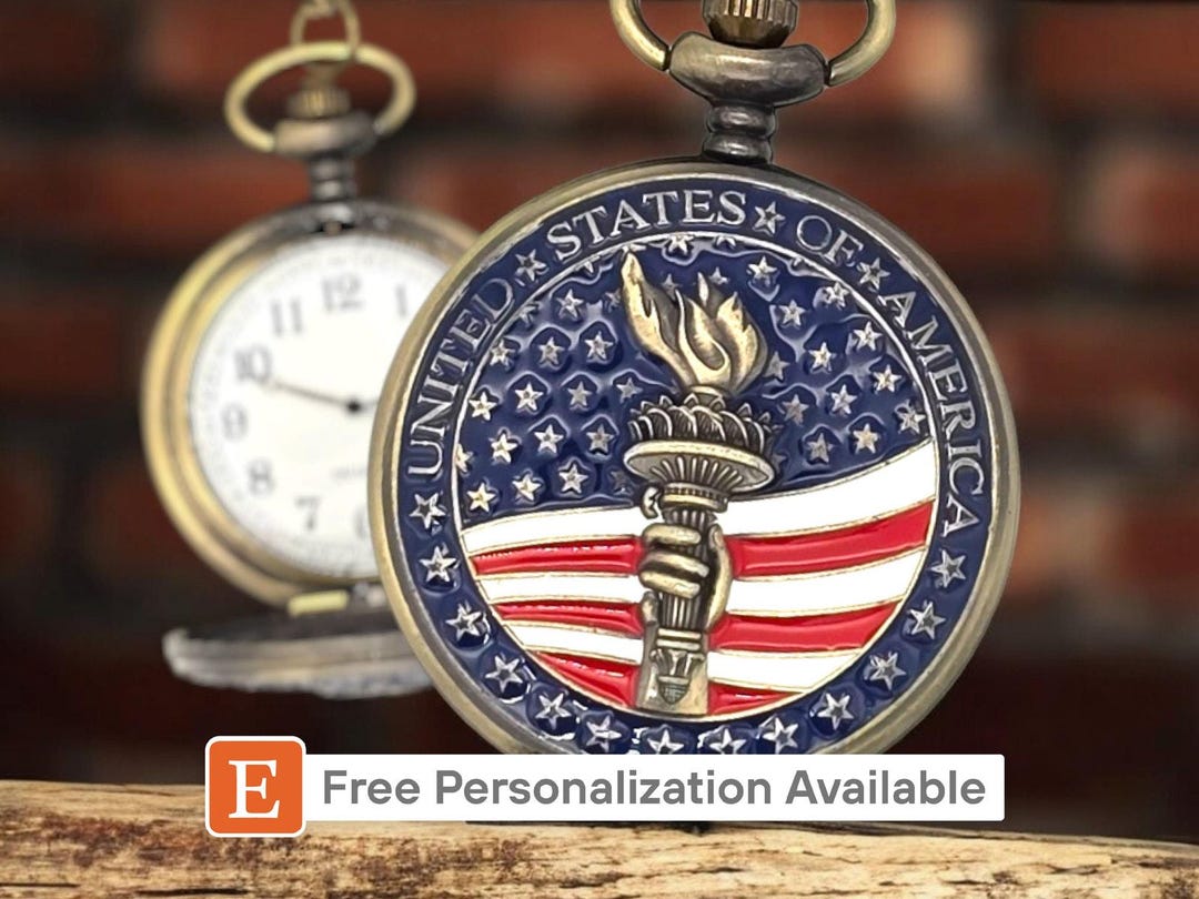 Patriotic Liberty Pocket Watch - USA Flag & Torch American Pride ...