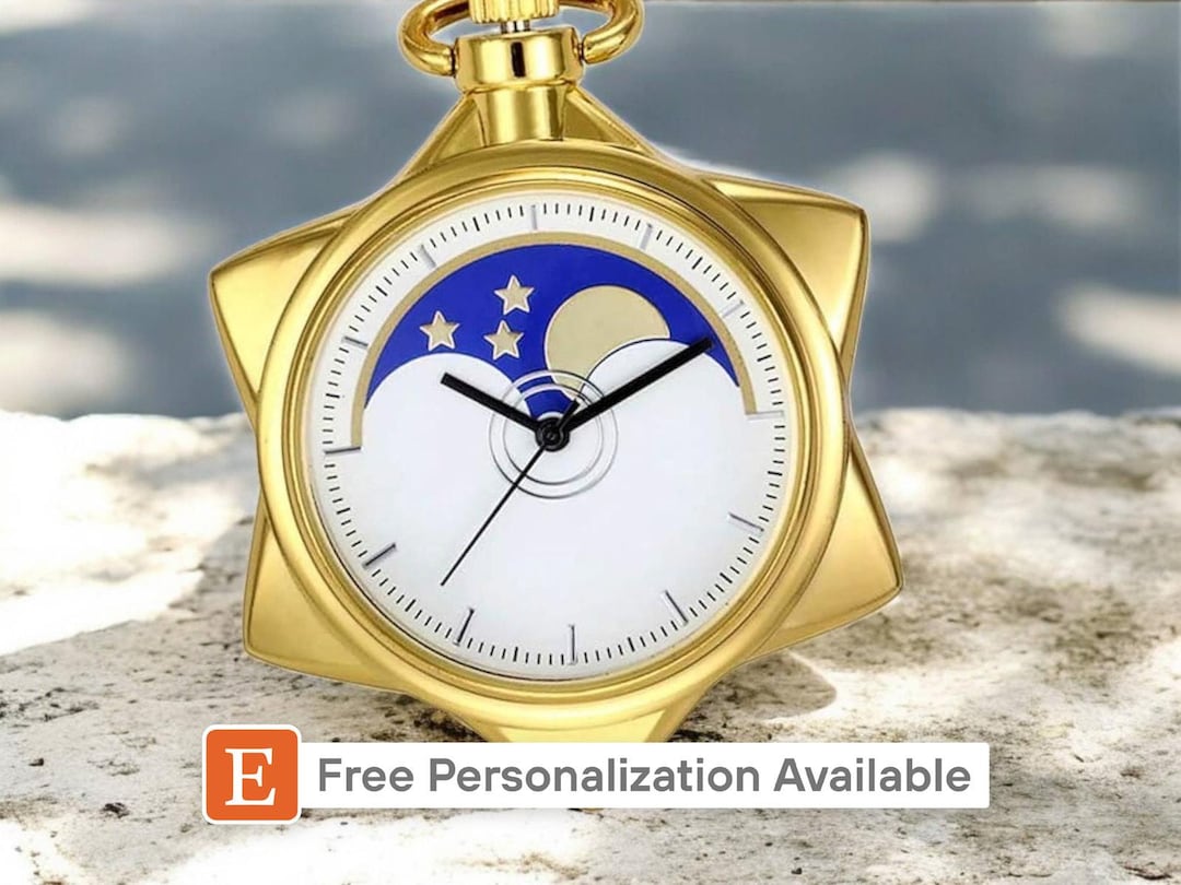 Gold Star Anime Inspired Pendant Pocket Watch – Celestial Moon & Stars ...
