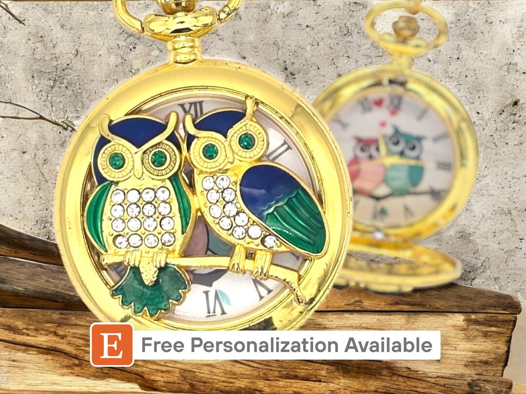 Twin Owls Pocket Watch - Gift for Bird Lovers Gold Owl Pendant Costume ...