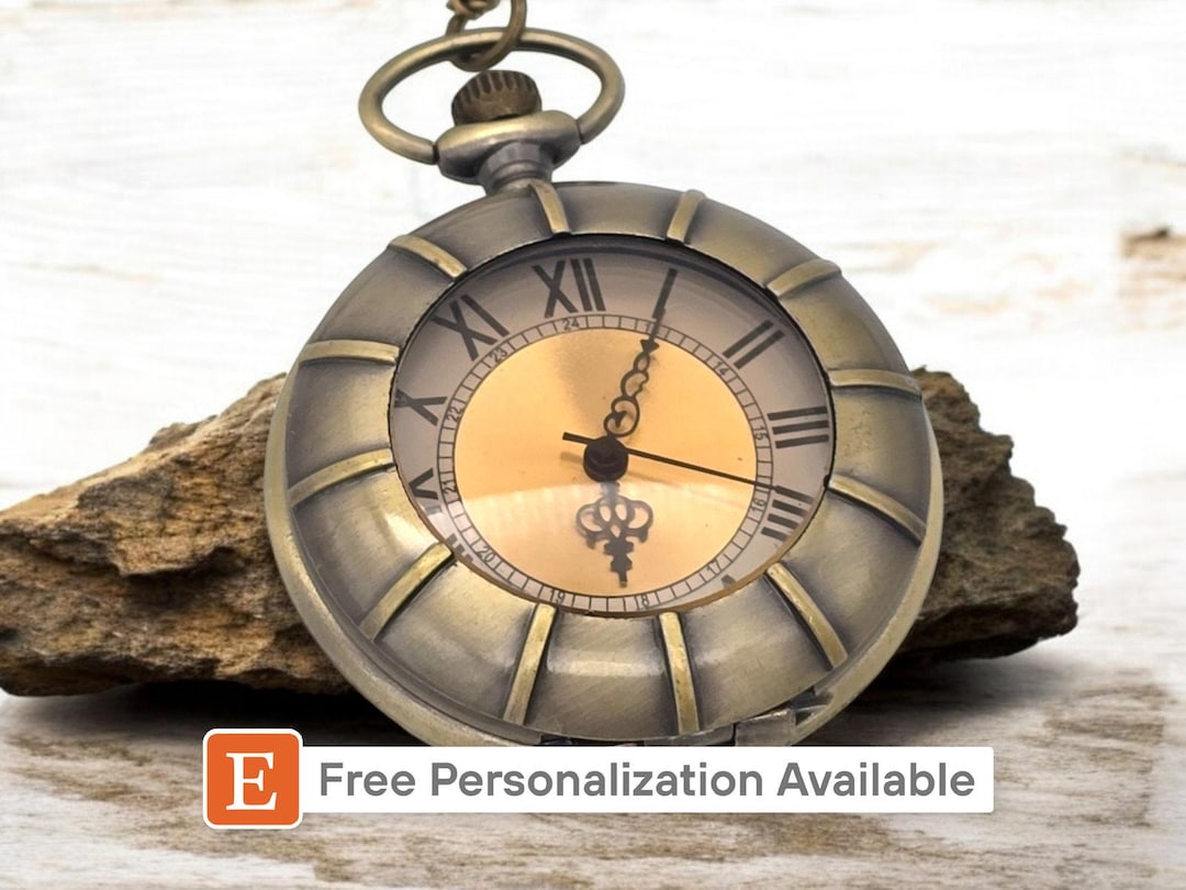 Golden Sundial Pocket Watch - Antique Roman Numeral Timepiece, Bronze ...