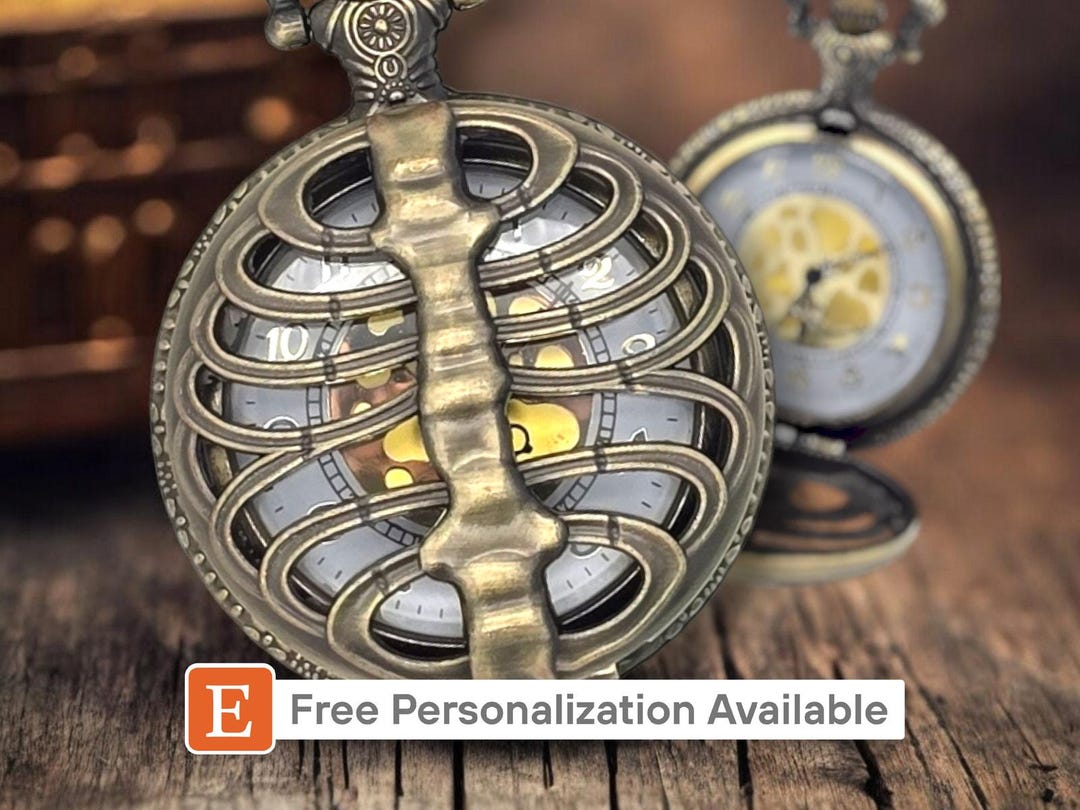 Skeleton Pocket Watch - Gothic Gold Antique Timepiece, Personalized ...