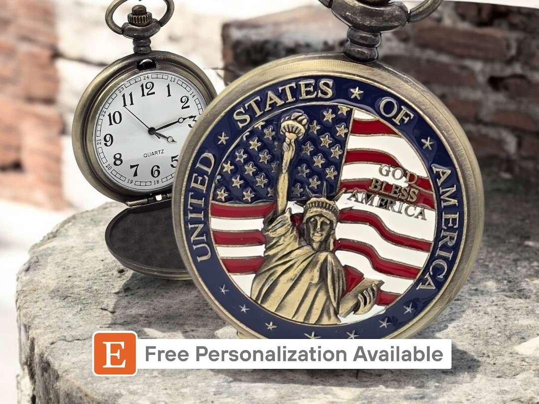 Statue of Liberty Pocket Watch - Patriotic USA Gift, American Pride ...