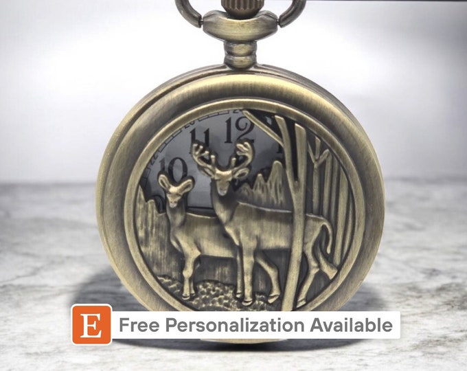 Elk Deer Hunter Custom Pocket Watch W/ Personalized Photo Gift for ...