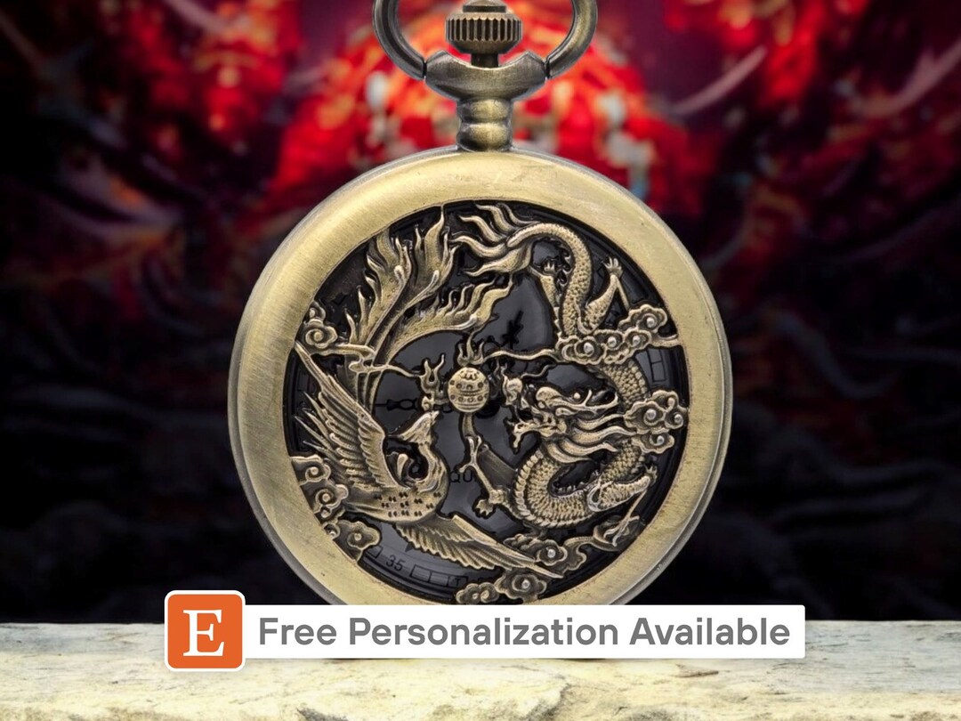 Dragon Phoenix Pocket Watch NEW Gift Vintage Look Chinese Mythology Yin ...