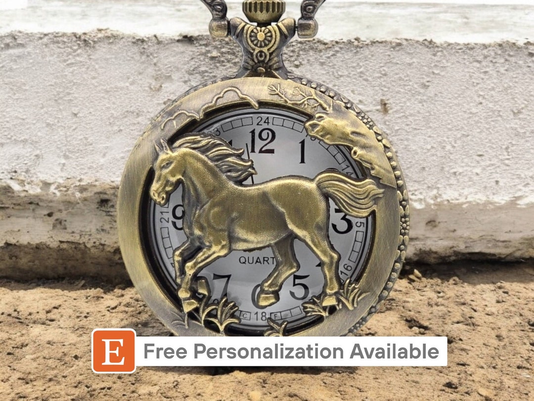 Galloping Horse Pocket Watch - Western Equestrian Gift, Vintage Bronze ...