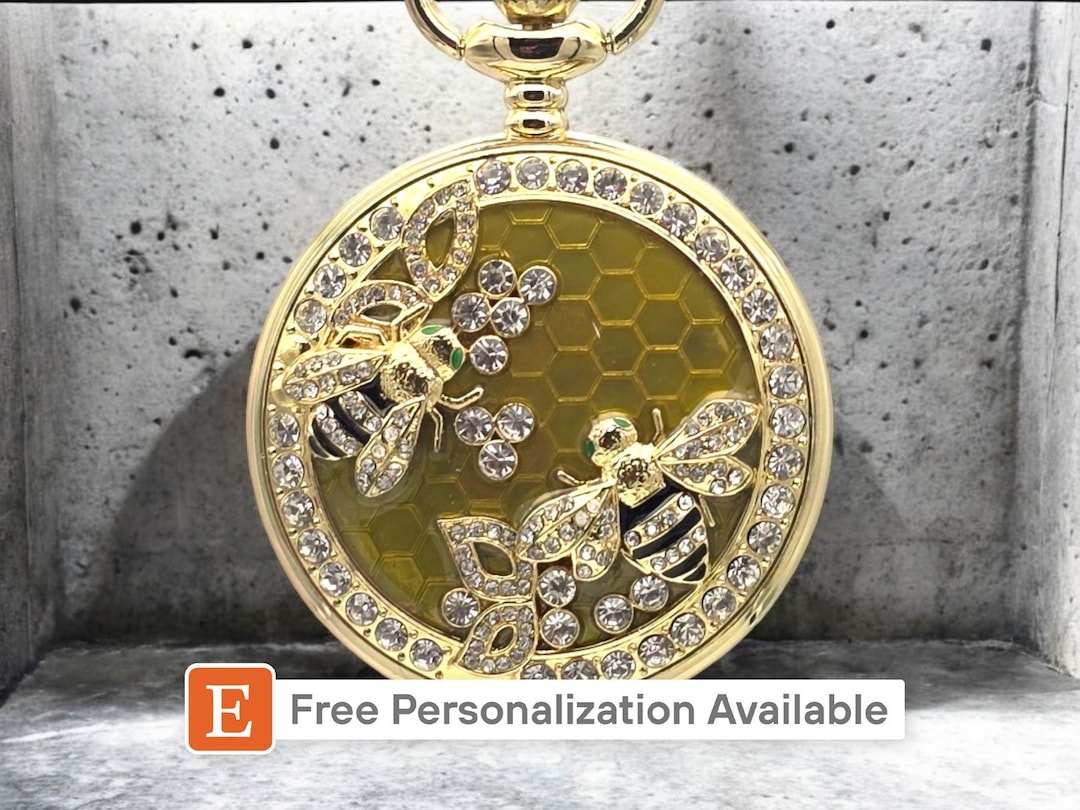 Honeybee Pocket Watch – Gold Finish With Crystal Accents, Nature ...