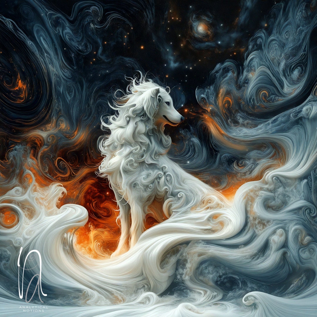 Celestial Dog Art Print Mystical Fantasy Wall Art Cosmic White Dog ...