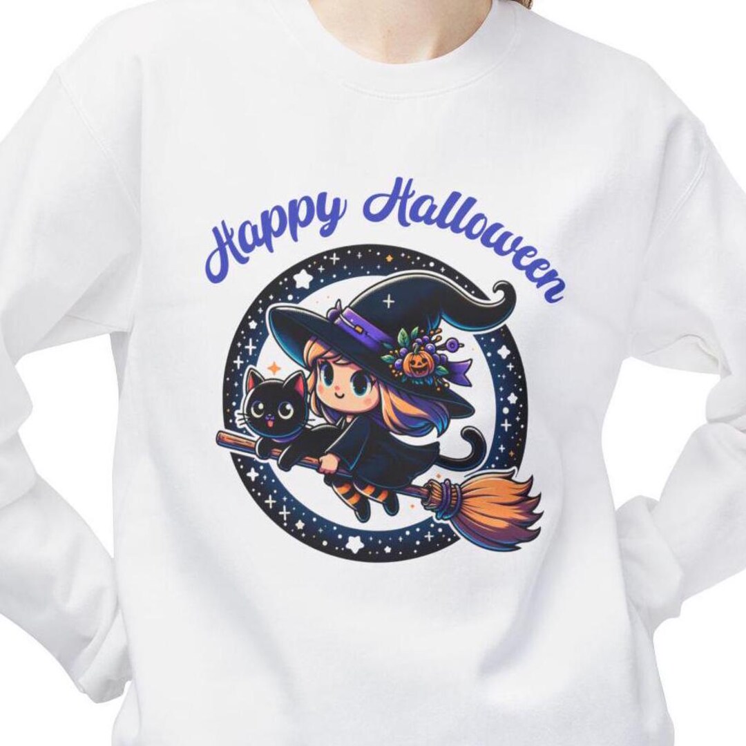 Cute Halloween Witch on a Broom Sweater for Women Heavy Cotton - Etsy