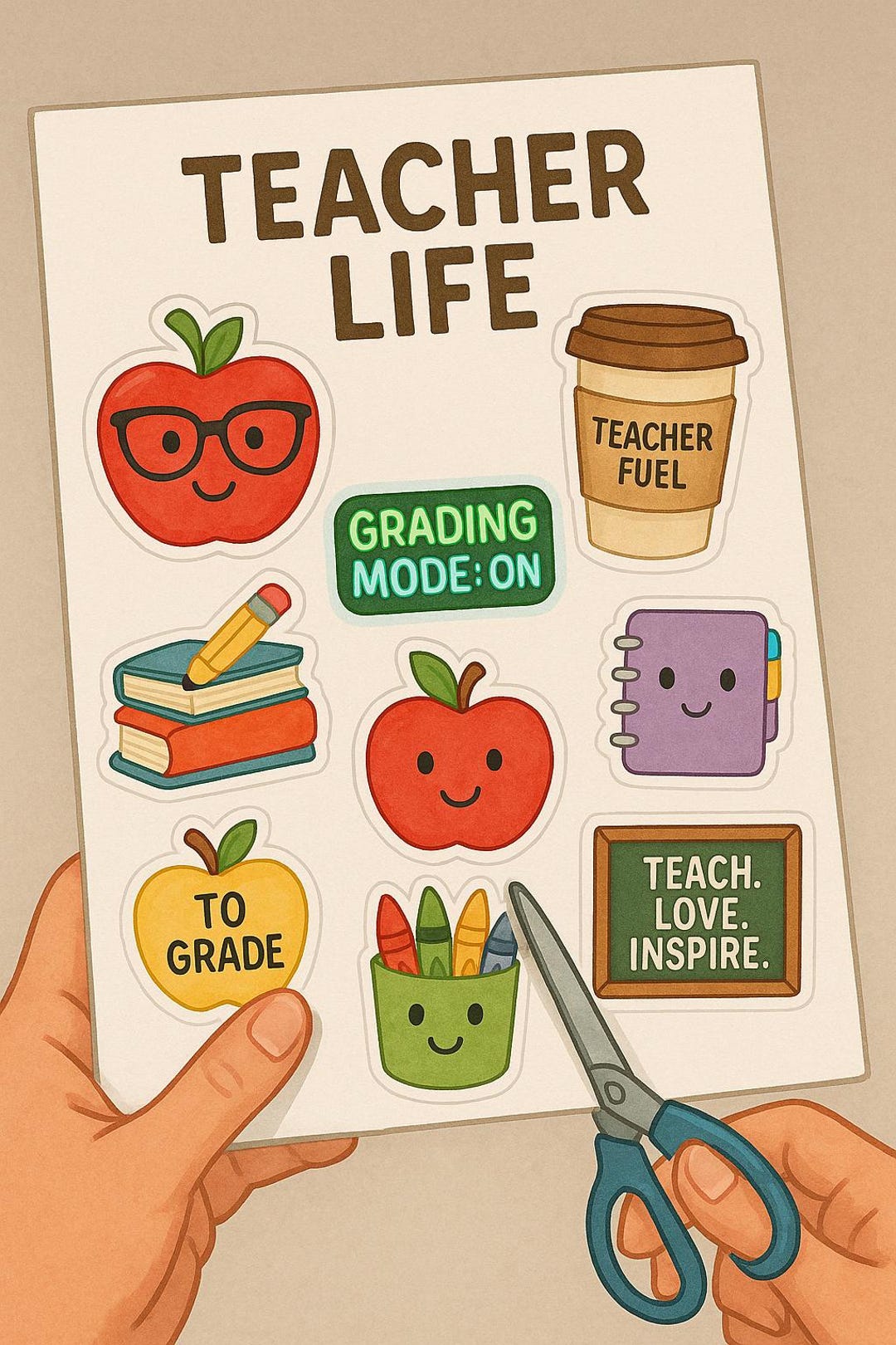 Teacher Life Printable Sticker Sheet – Cute Apple Coffee Planner ...