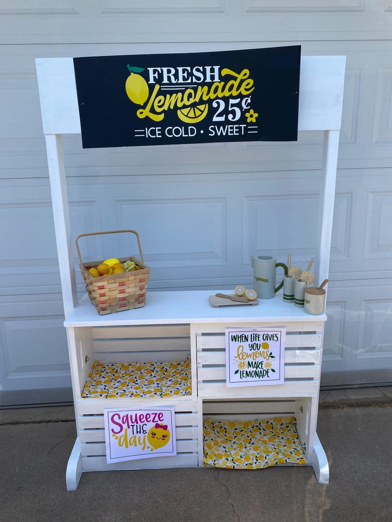 Handmade Wooden Lemonade Stand: Kids Pretend Play, Reversible ...