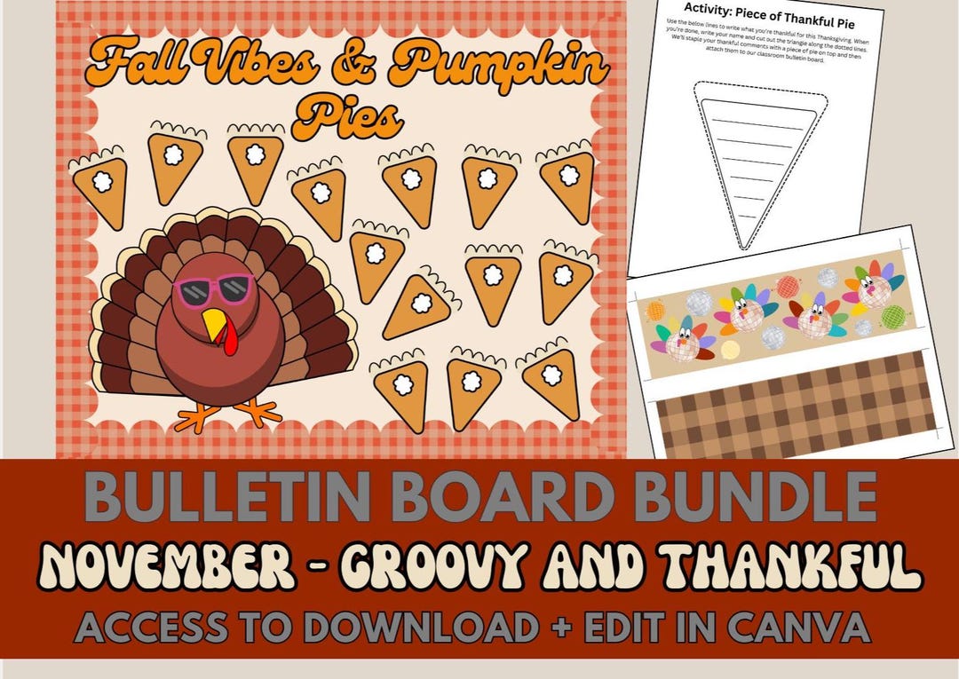 Retro Groovy Thanksgiving Bulletin Board Kit | Disco Classroom Decor ...