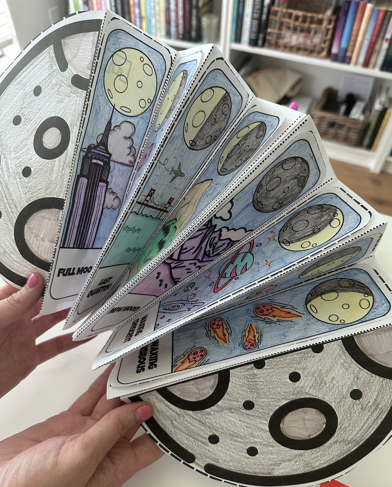 Moon Phase Accordion Activity Foldable Fan Student DIY Outer Space Unit ...