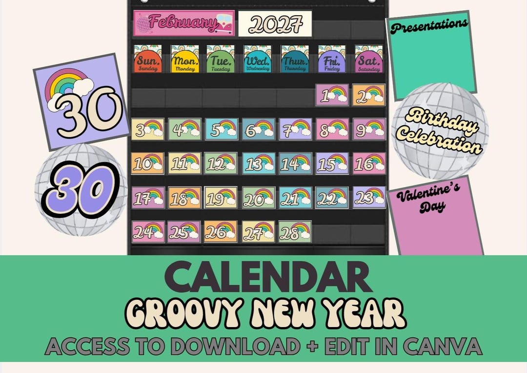 Groovy Retro Classroom Calendar | Disco Theme Teacher Resource (digital ...