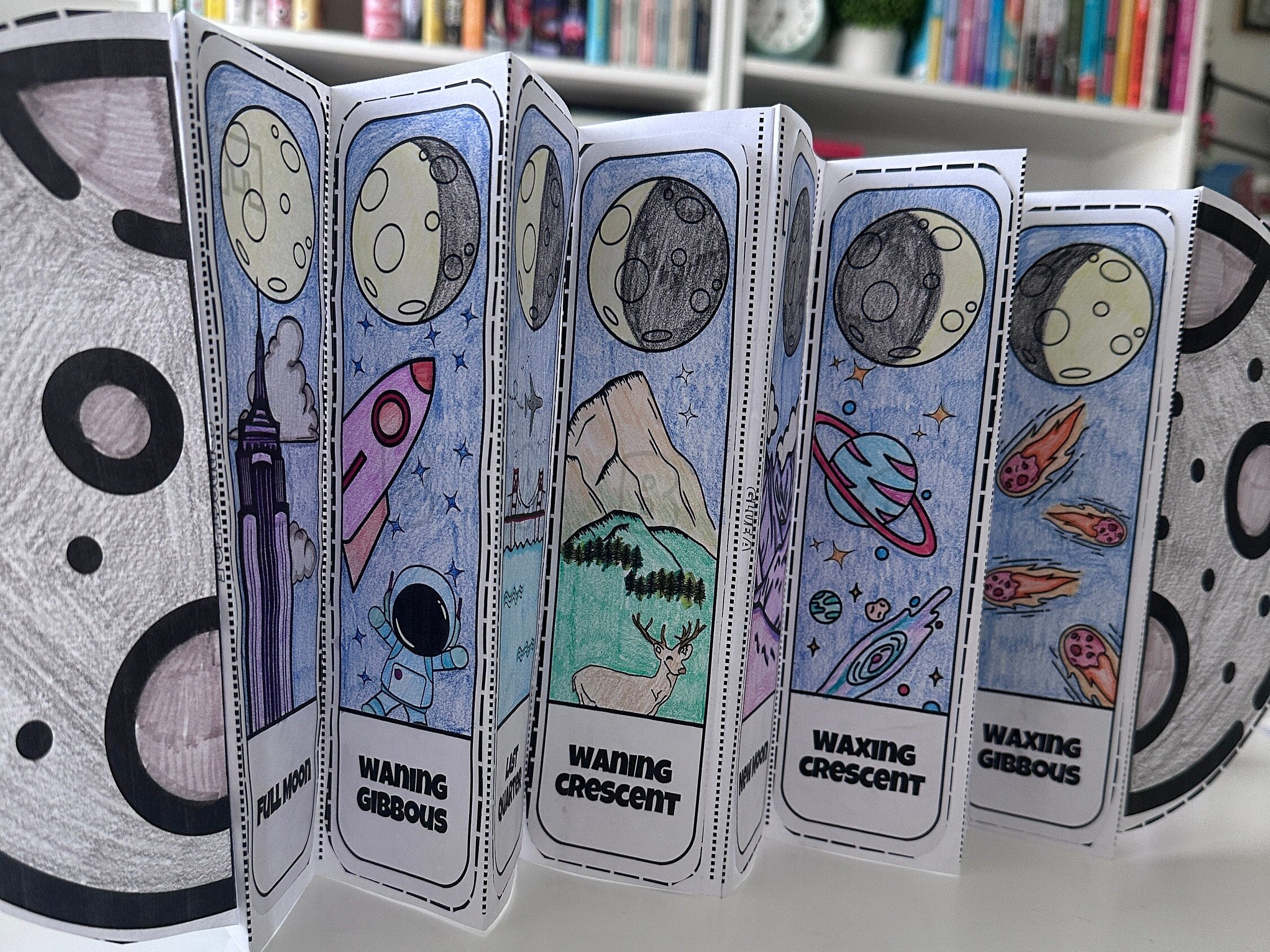 Moon Phase Accordion Activity Foldable Fan Student DIY Outer Space Unit ...