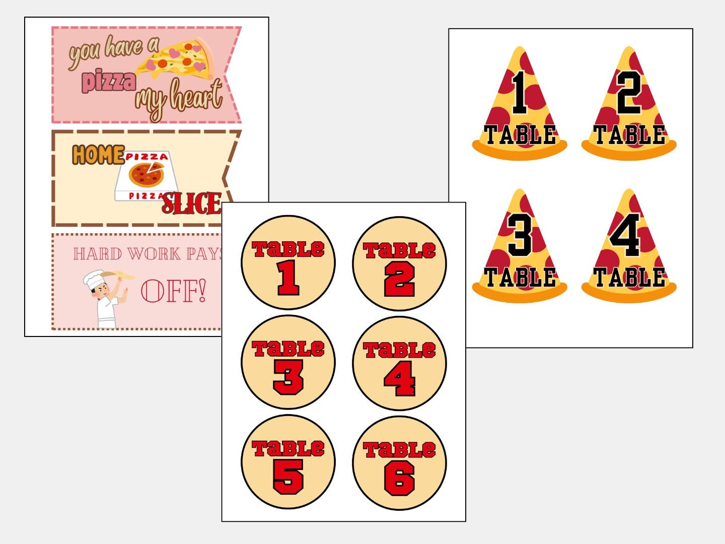 Pizza Party Decor Printable Table Numbers Floral Arrangement Decor ...