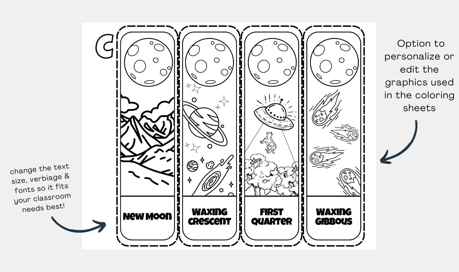 Moon Phase Accordion Activity Foldable Fan Student DIY Outer Space Unit ...