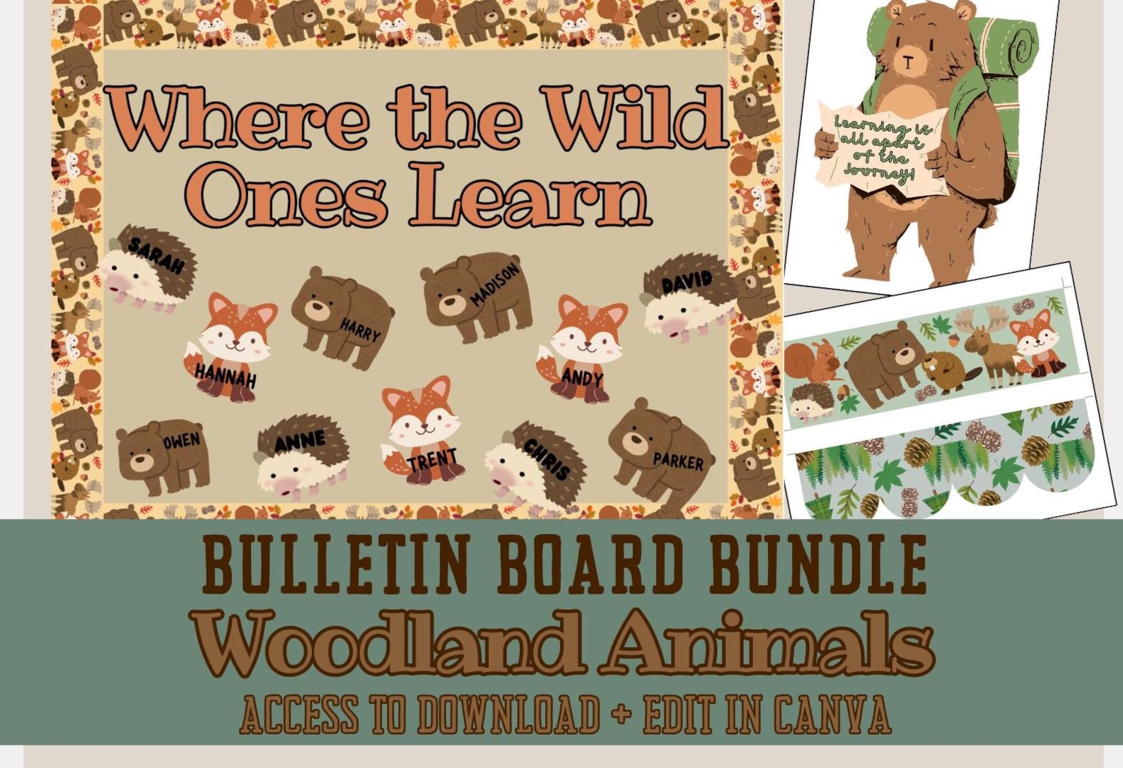 Woodland Animals Bulletin Board Bundle | Camping Nature Outdoor Theme ...