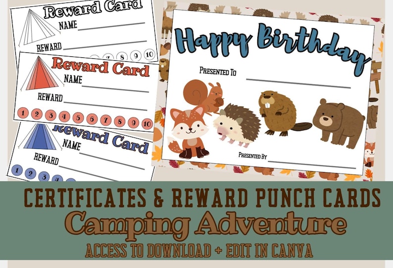 Camping Theme Classroom Certificates and Reward Punch Cards (PDF ...