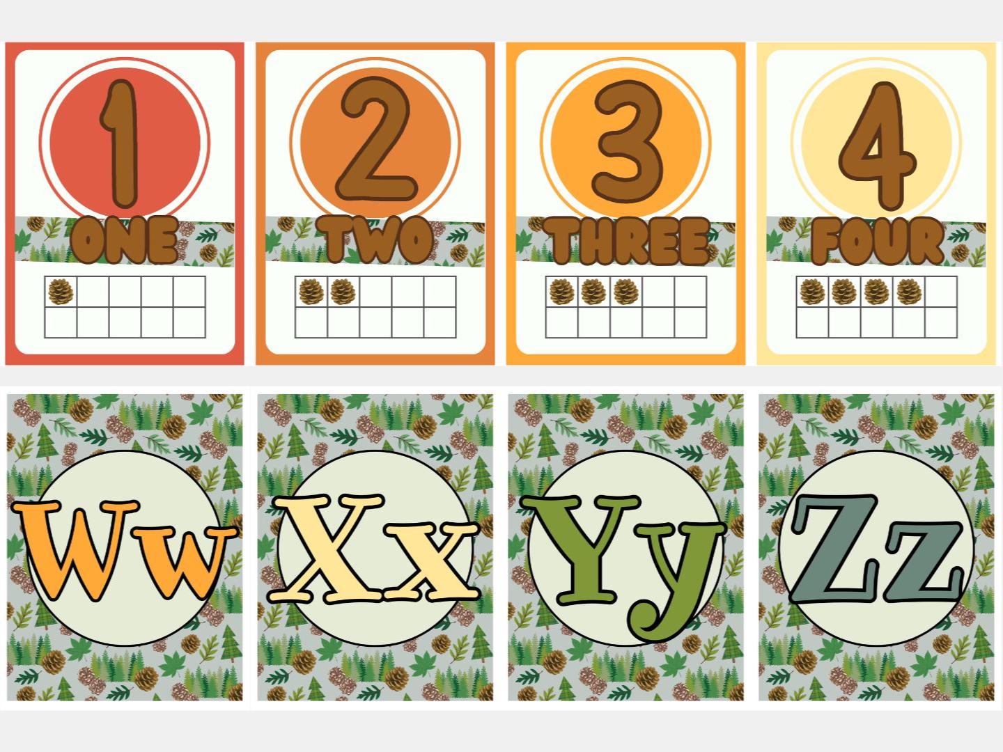 Alphabet, Color, Number, Shape Posters | Camping Adventure Classroom ...