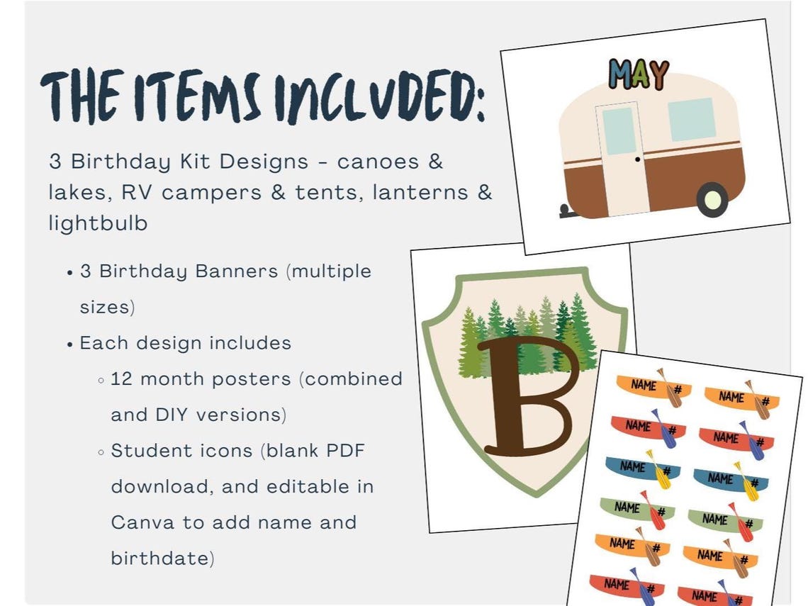 Birthday Board Kits | Camping Adventure Classroom Decor | Camping ...