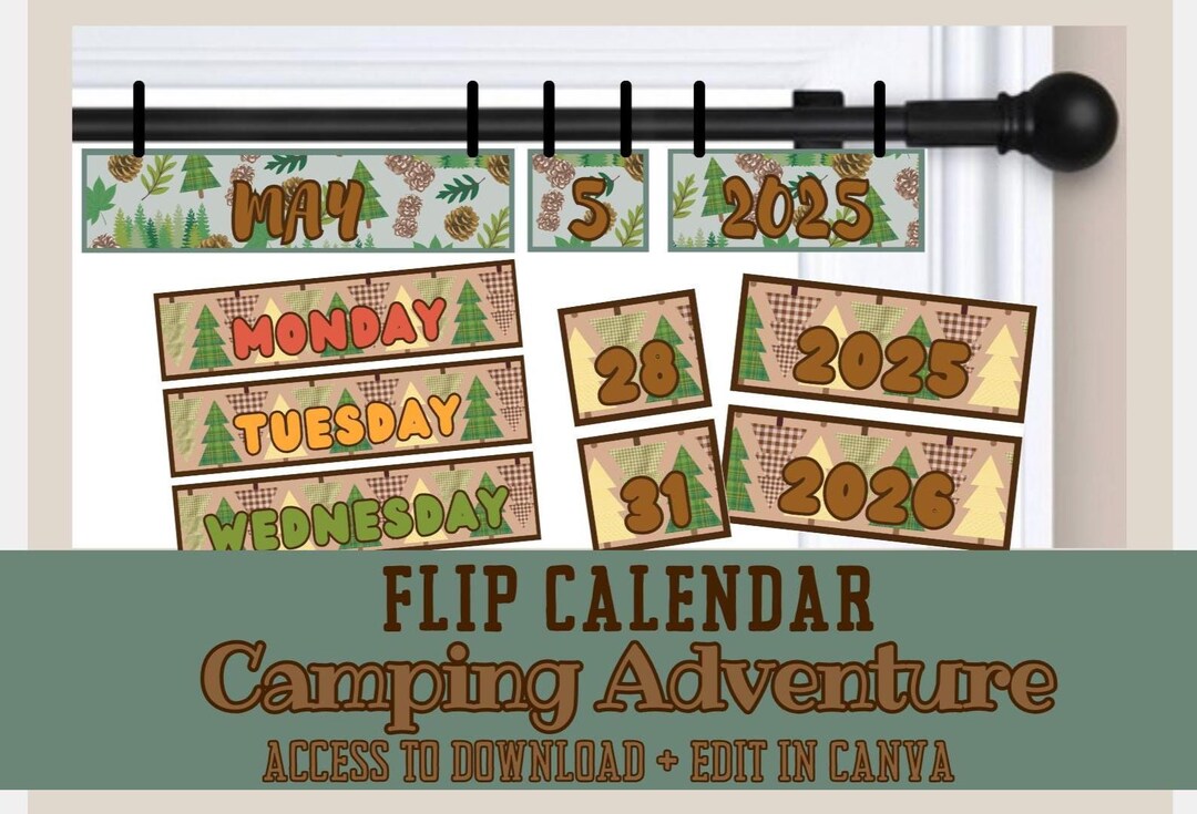 Flip Calendar | Camping Adventure Classroom Decor | Camping Nature ...