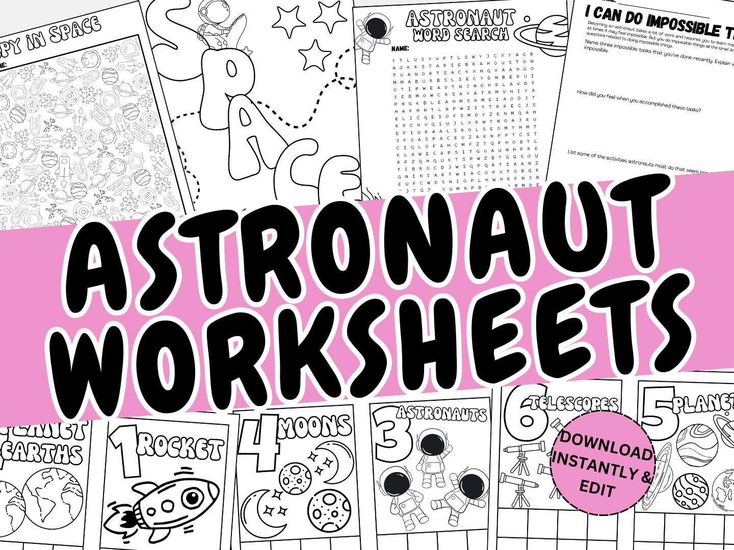 Astronaut Worksheets and Activity Pages Outer Space Unit Space Lessons ...