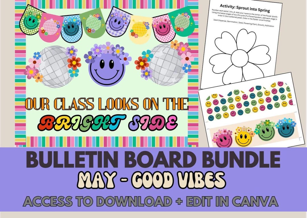 May Good Vibes Bulletin Board | Retro Disco Classroom Spring Decor ...