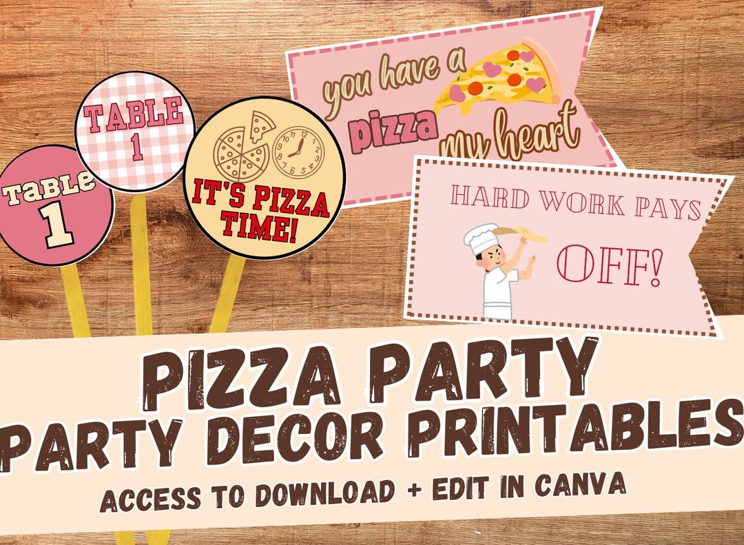 Pizza Party Decor Printable Table Numbers Floral Arrangement Decor ...