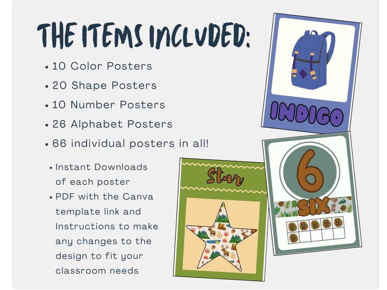 Camping Classroom Posters, Alphabet, Numbers, Shapes (digital Download ...